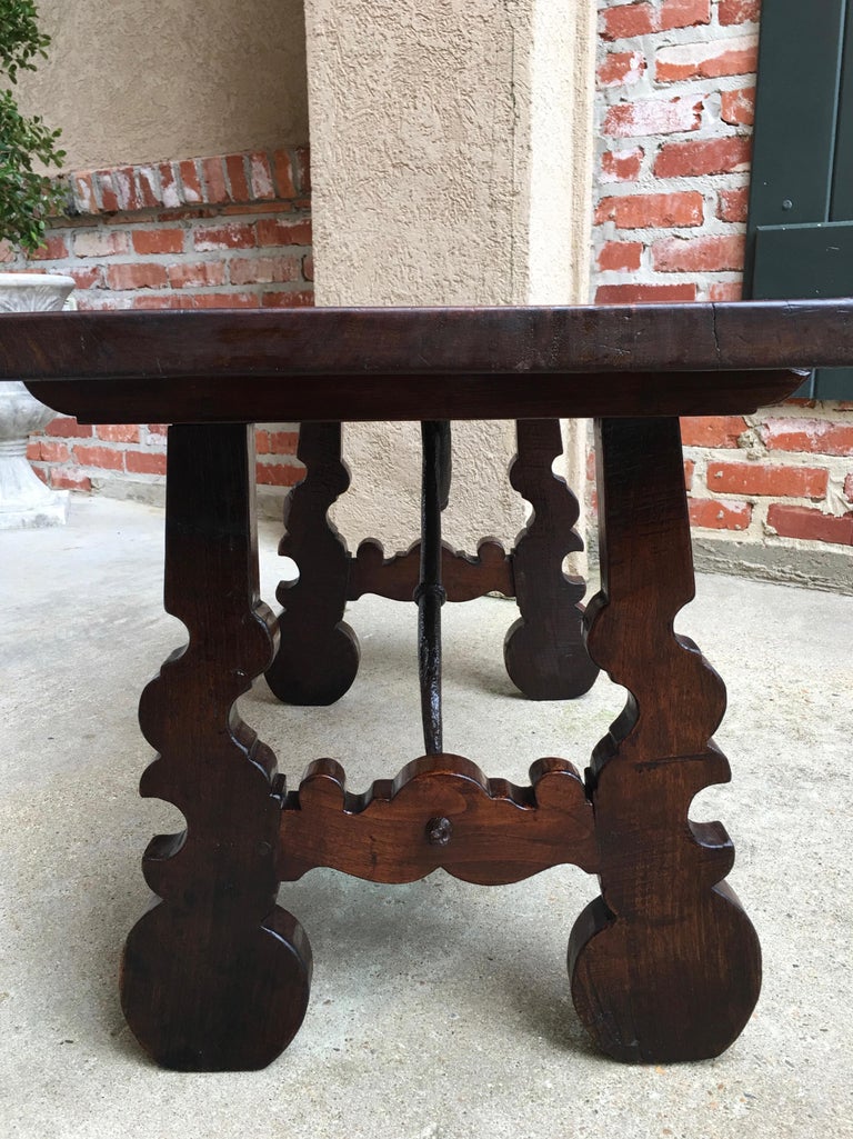 Antique Walnut Coffee Table Bench Catalan Spanish Iron Farm Country at ...