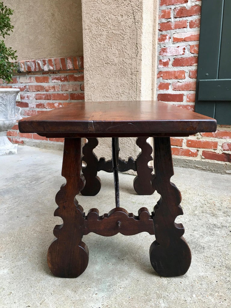 Antique Walnut Coffee Table Bench Catalan Spanish Iron Farm Country at ...