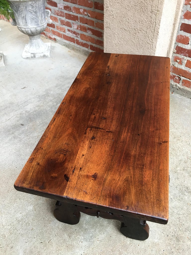 Antique Walnut Coffee Table Bench Catalan Spanish Iron Farm Country at ...
