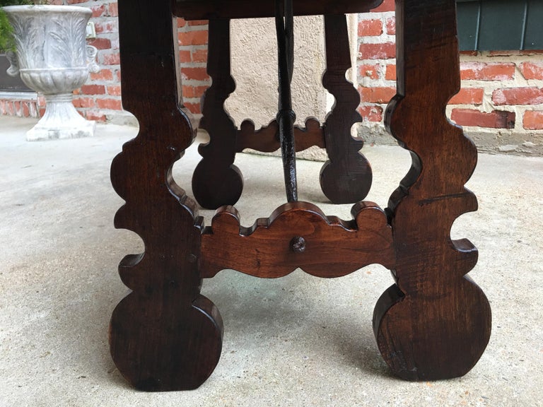 Antique Walnut Coffee Table Bench Catalan Spanish Iron Farm Country at ...