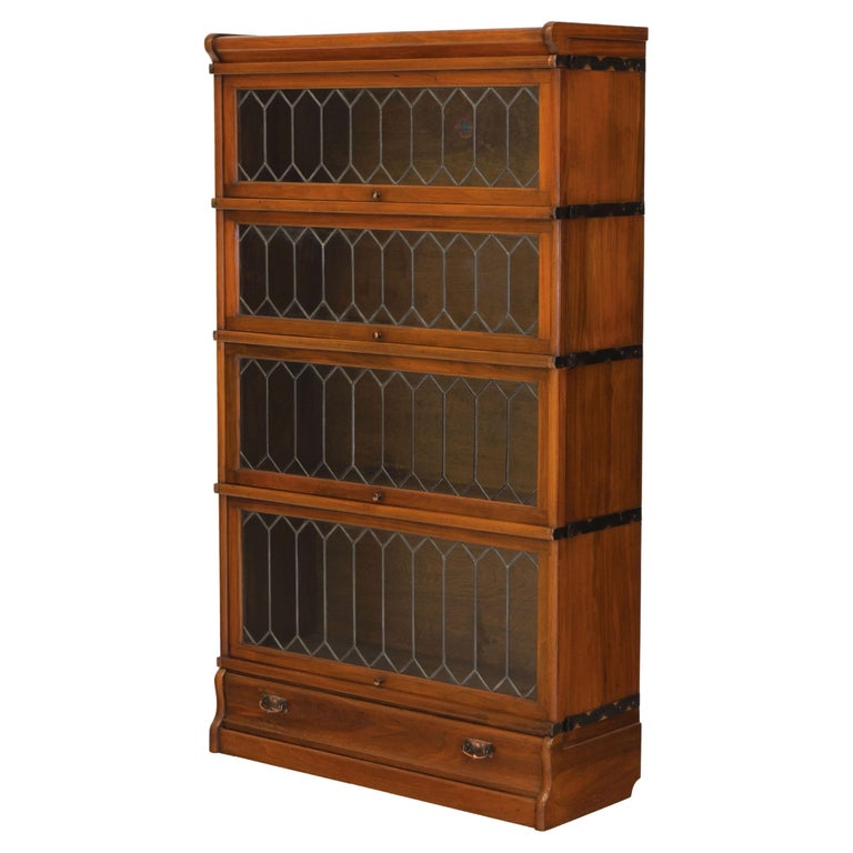 Antique Walnut Globe Wernicke Four Section Leaded Glass Bookcase with ...