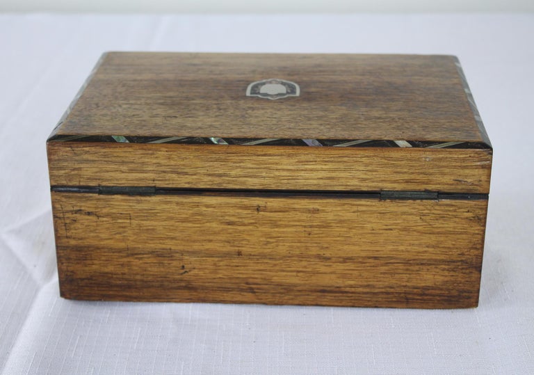 Antique Walnut Ladies Sewing Box, Mother of Pearl Inlay For Sale at ...