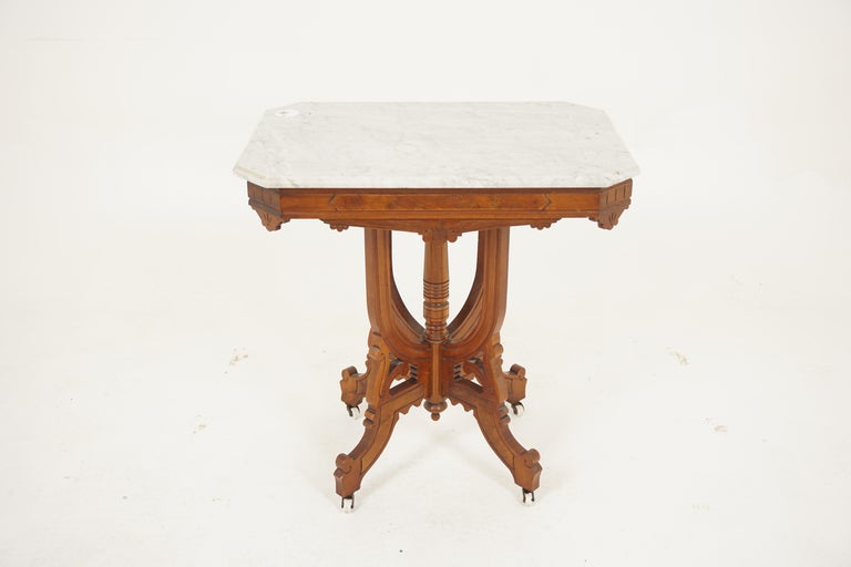 Antique Walnut Marble Top East Lake Hall, Parlour Table, American 1880 ...