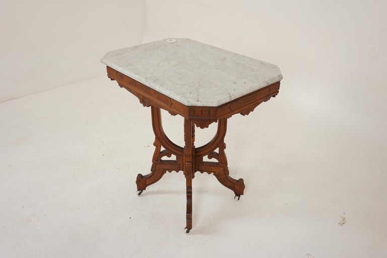 Antique Walnut Marble Top East Lake Hall, Parlour Table, American 1880 ...