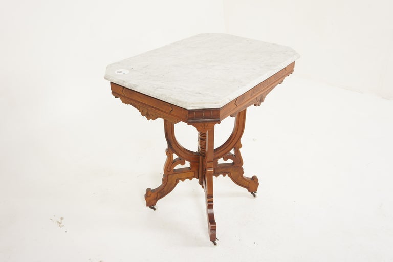 Antique Walnut Marble Top East Lake Hall, Parlour Table, American 1880 ...