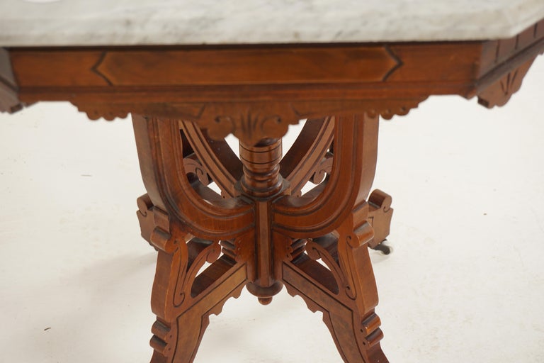 Antique Walnut Marble Top East Lake Hall, Parlour Table, American 1880 ...