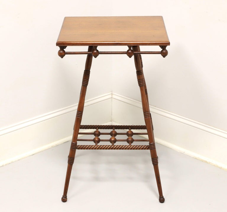 Antique Walnut Victorian Square Turned Leg Side Table For Sale at 1stDibs