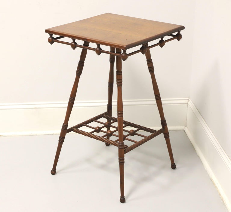 Antique Walnut Victorian Square Turned Leg Side Table For Sale at 1stDibs