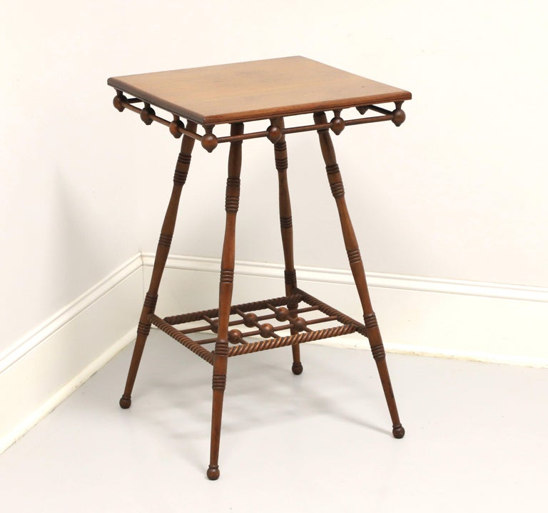 Antique Walnut Victorian Square Turned Leg Side Table For Sale at 1stDibs