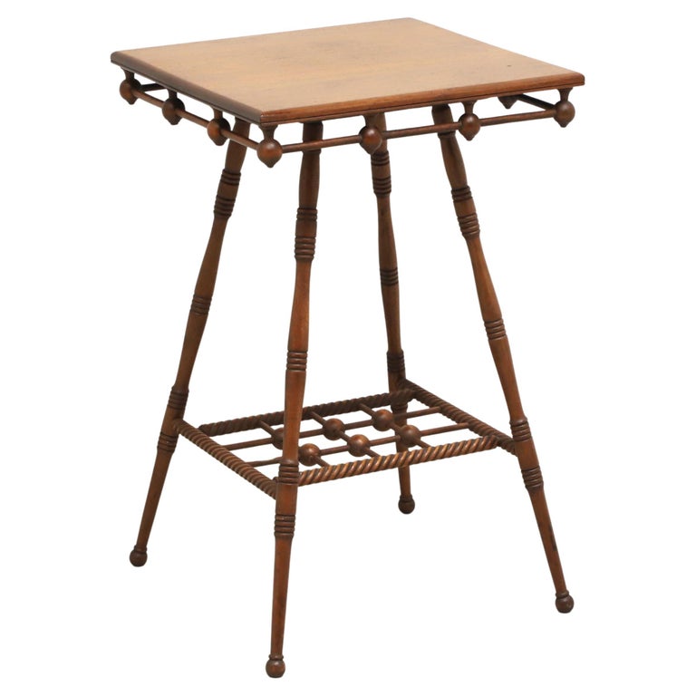 Antique Walnut Victorian Square Turned Leg Side Table For Sale at 1stDibs
