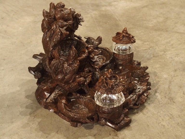 Antique Walnut Wood Black Forest Inkwell, circa 1900 at 1stDibs