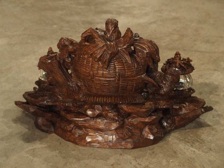 Antique Walnut Wood Black Forest Inkwell, circa 1900 at 1stDibs