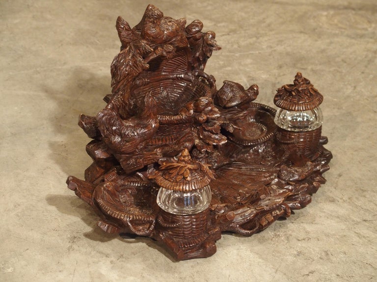 Antique Walnut Wood Black Forest Inkwell, circa 1900 at 1stDibs