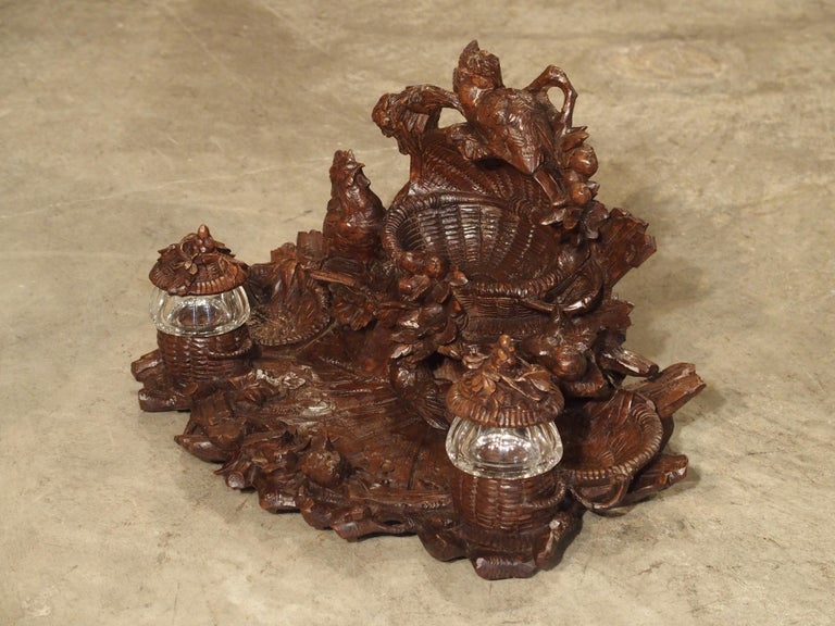 Antique Walnut Wood Black Forest Inkwell, circa 1900 at 1stDibs
