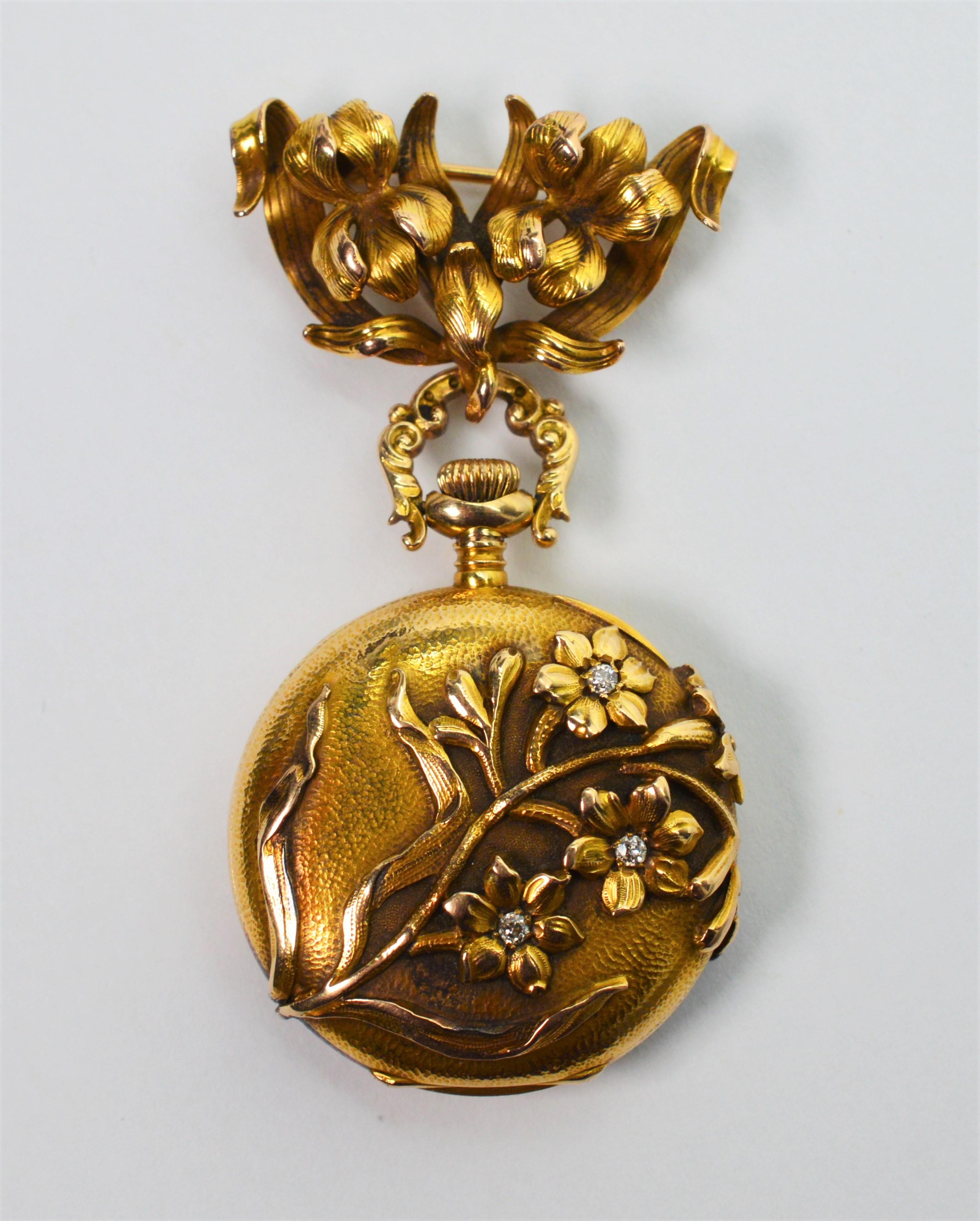 Antique Waltham Watch Co. Ladies 14 Karat Yellow Gold Diamond Watch ...