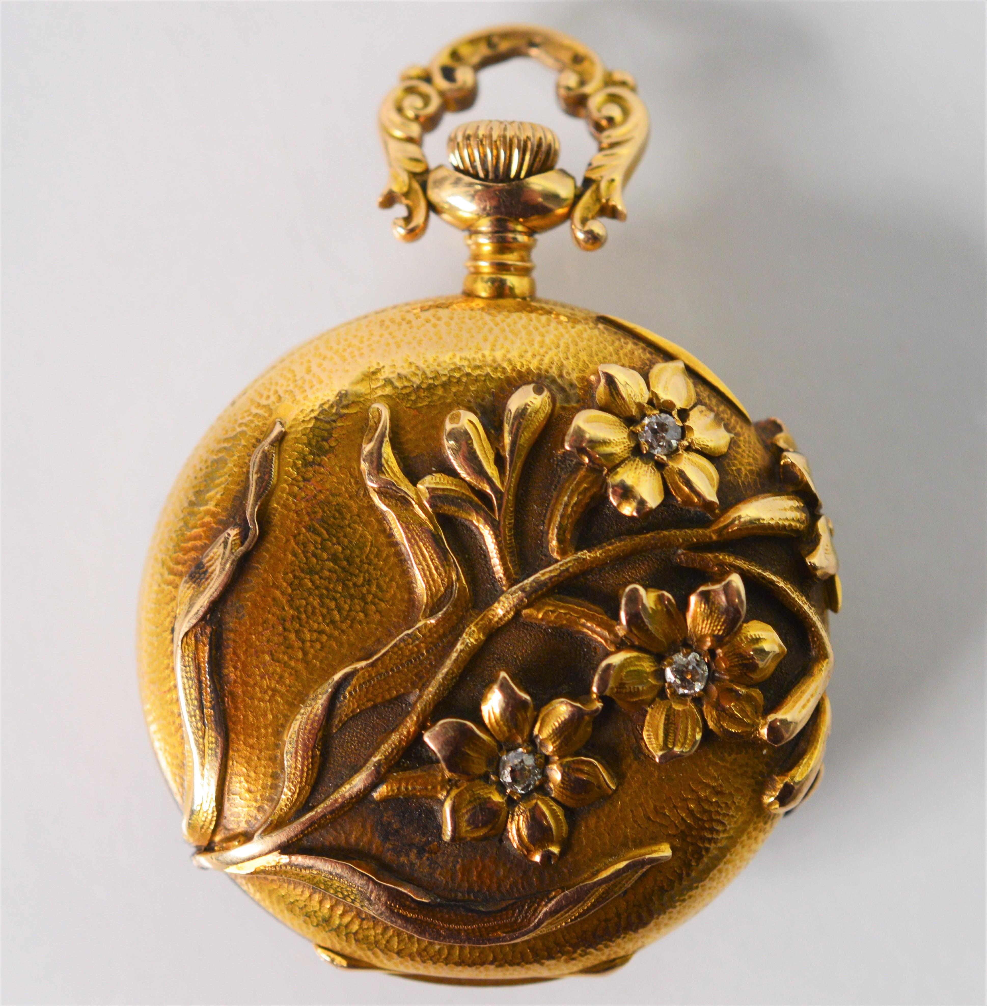 Antique Waltham Watch Co. Ladies 14 Karat Yellow Gold Diamond Watch ...