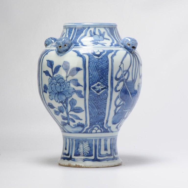 Antique Wanli Ming Chinese Porcelain Animal Ear Jar Kraak of High ...