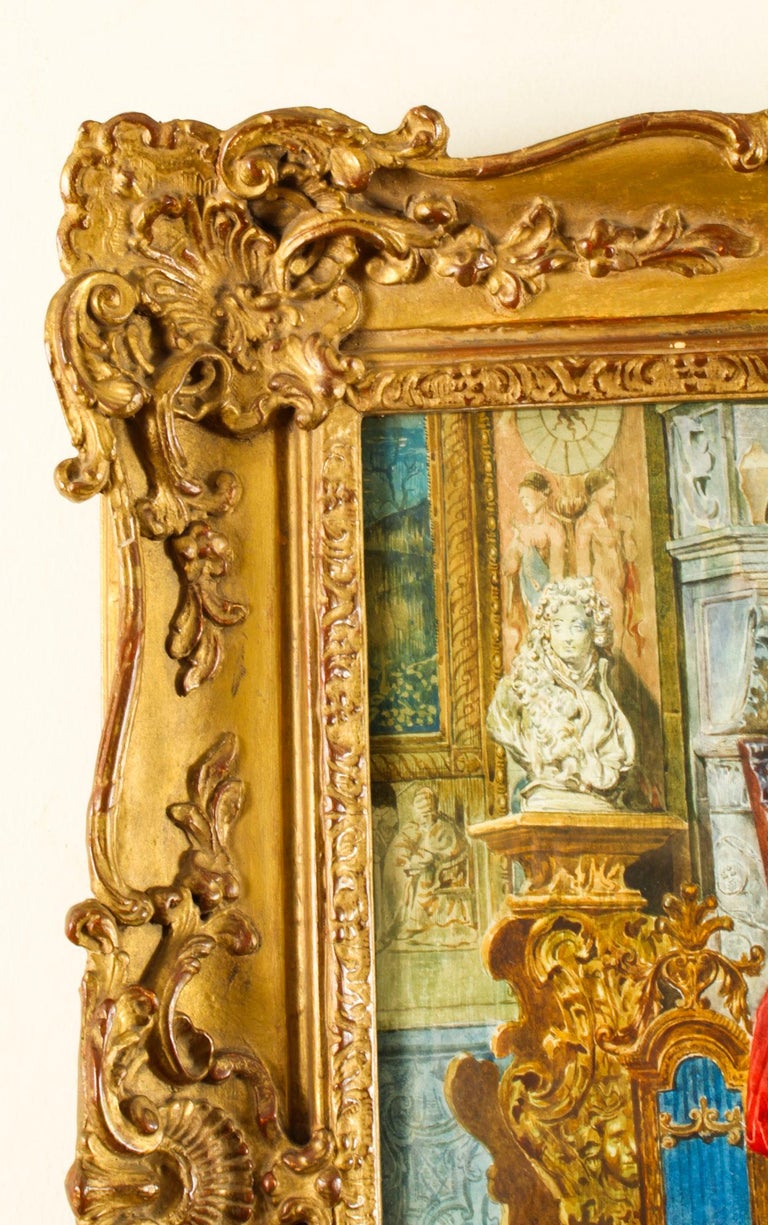 Antique Water Colour Augusto Daini 'The Chess Game' 19th Century at 1stDibs