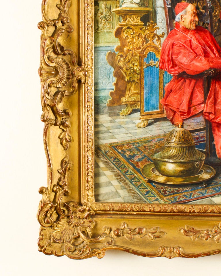 Antique Water Colour Augusto Daini 'The Chess Game' 19th Century at 1stDibs