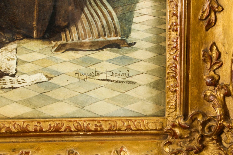 Antique Water Colour Augusto Daini 'The Chess Game' 19th Century at 1stDibs