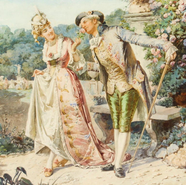Antique Water Colour "The Romantic Walk" by Belisario Gioja 19th C For ...
