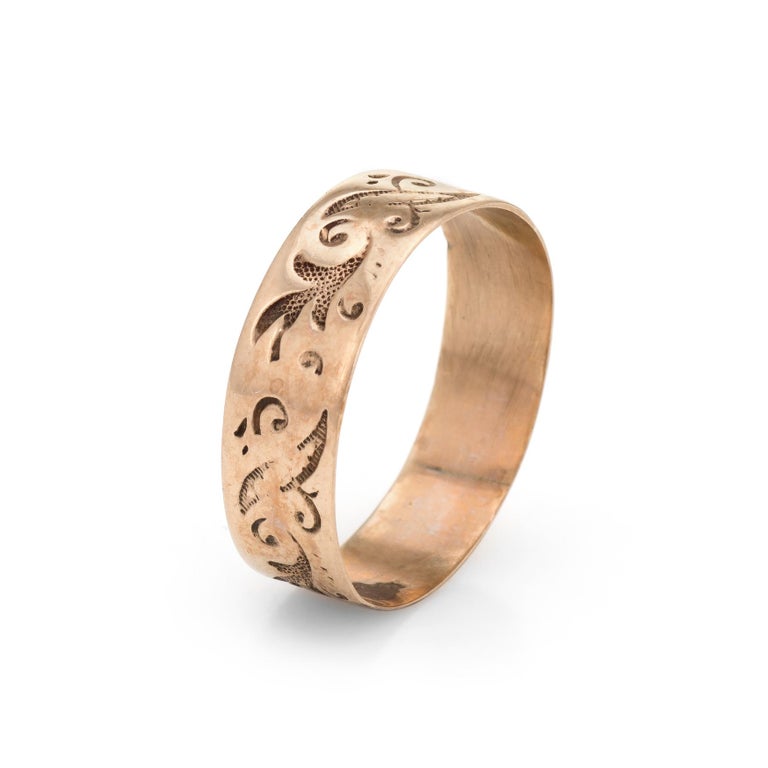 Antique Wedding Ring Victorian 14 Karat Rose Gold Embossed Leaf Pattern ...