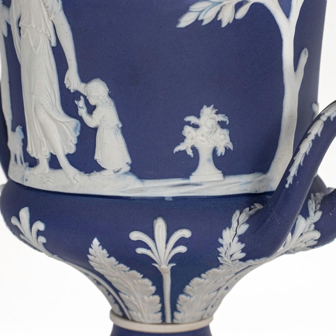 Antique Wedgwood Cobalt Blue Jasperware Twin-Handled Campagna Covered ...