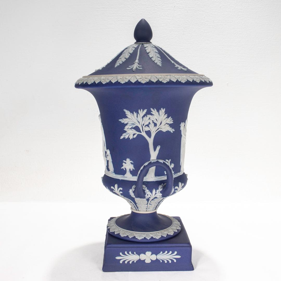 Antique Wedgwood Cobalt Blue Jasperware Twin-Handled Campagna Covered ...