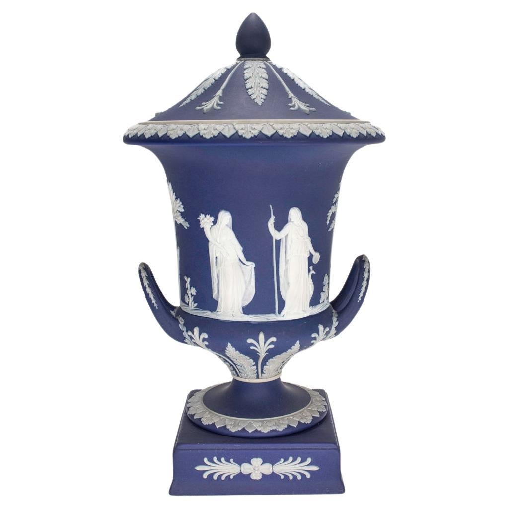 Antique Wedgwood Cobalt Blue Jasperware Twin-Handled Campagna Covered ...