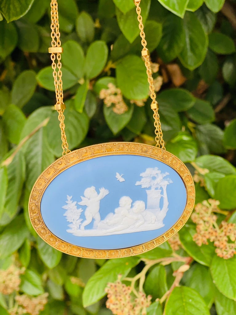 Antique Wedgwood Victorian Blue and White Jasperware Pendant Necklace ...