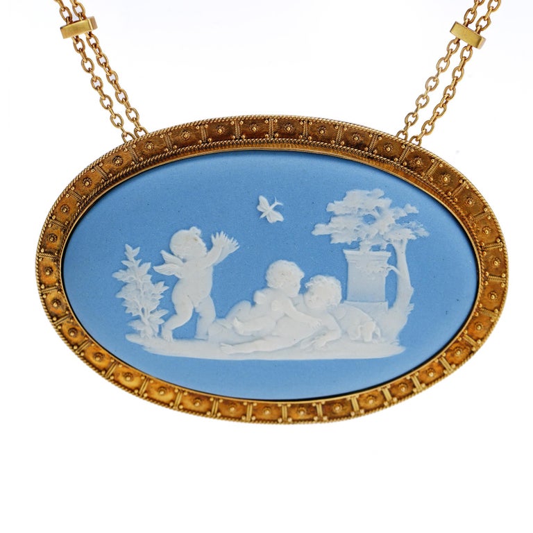 Antique Wedgwood Victorian Blue and White Jasperware Pendant Necklace ...
