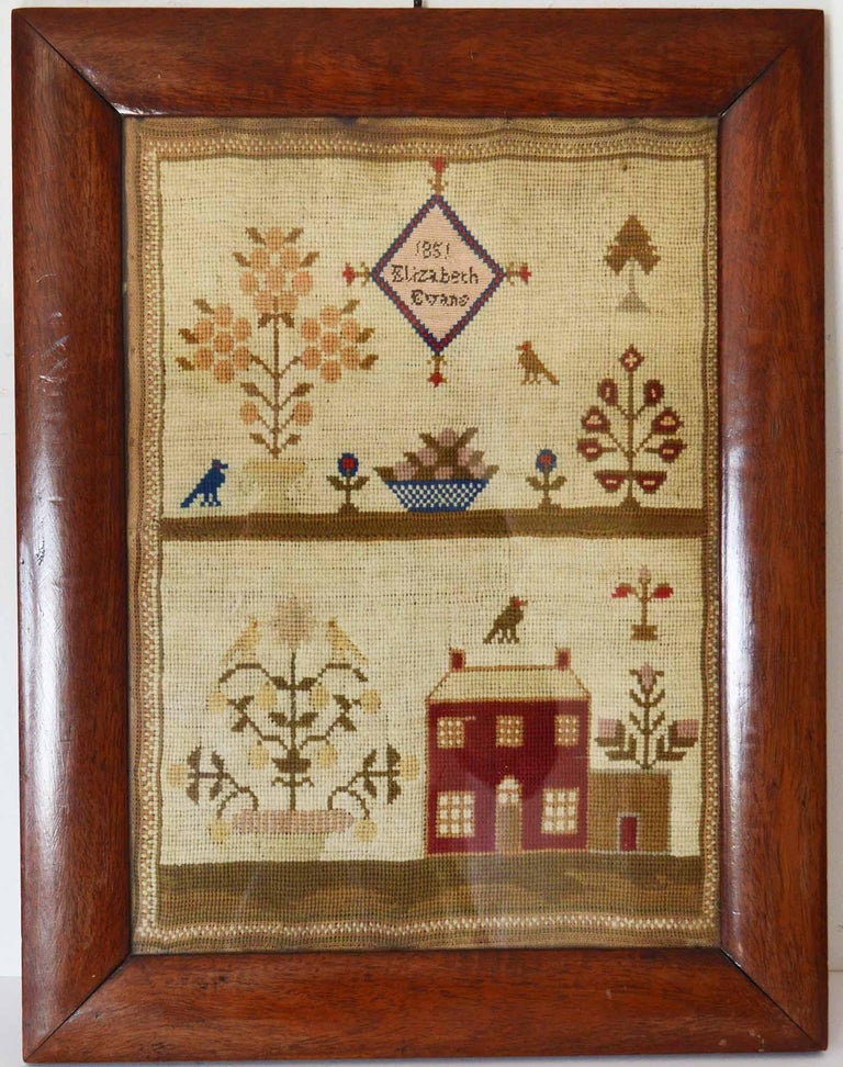 Antique Welsh Sampler with a Country House, Elizabeth Evans, 1851 For ...
