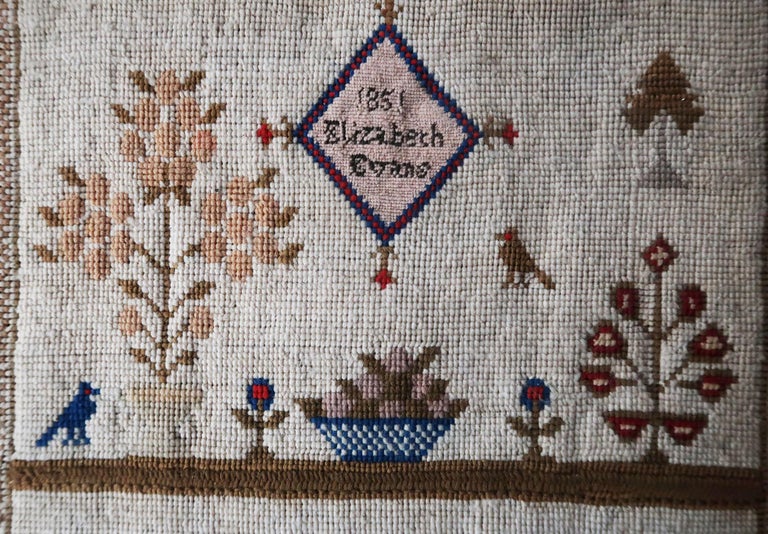 Antique Welsh Sampler with a Country House, Elizabeth Evans, 1851 For ...