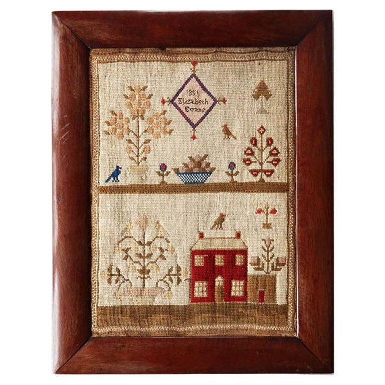 Antique Welsh Sampler with a Country House, Elizabeth Evans, 1851 at ...