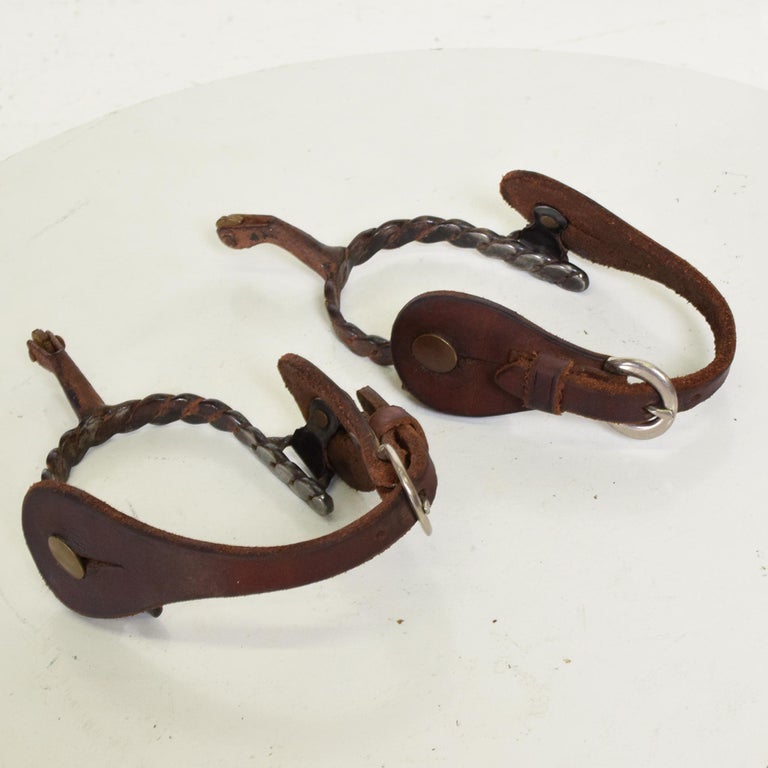 1950s Antique Western Cowboy Spurs Decorative Braided Iron Leather and ...