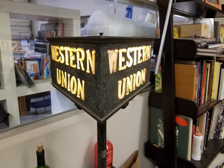 Antique Western Union Lighted Counter Sign at 1stDibs
