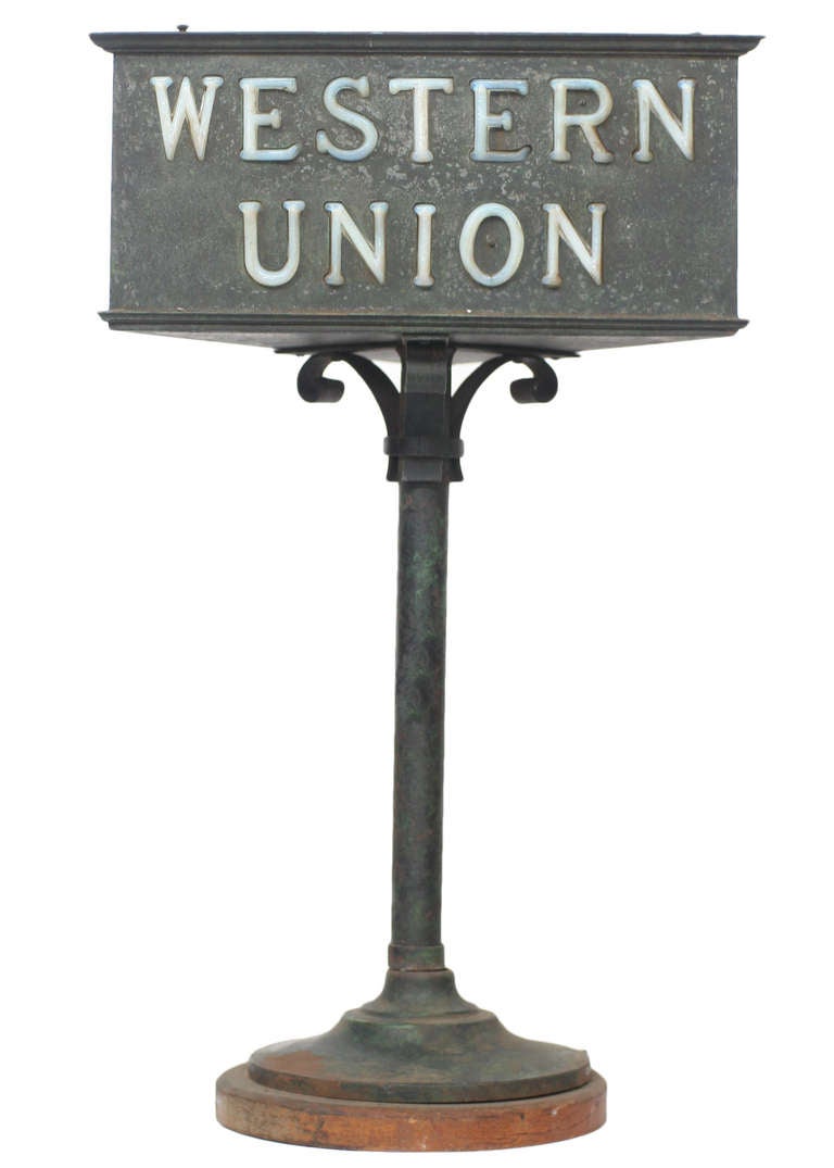 Antique Western Union Lighted Counter Sign at 1stDibs
