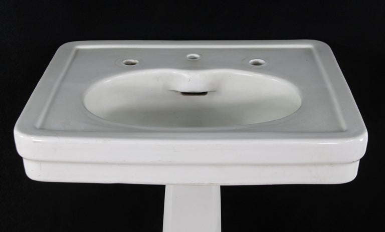 Antique White Ceramic Square Pedestal Sink For Sale at 1stDibs