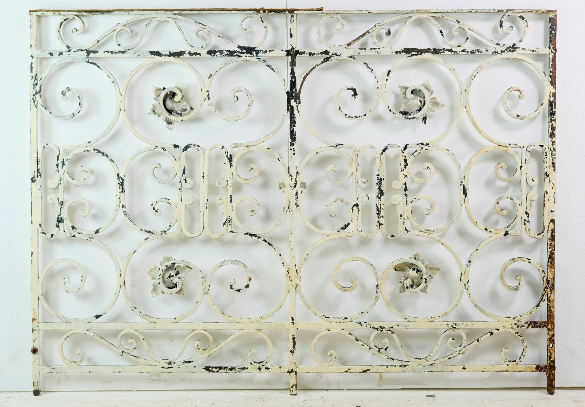 Antique White Hand Wrought Iron Balcony Swirl Floral Design For Sale at ...