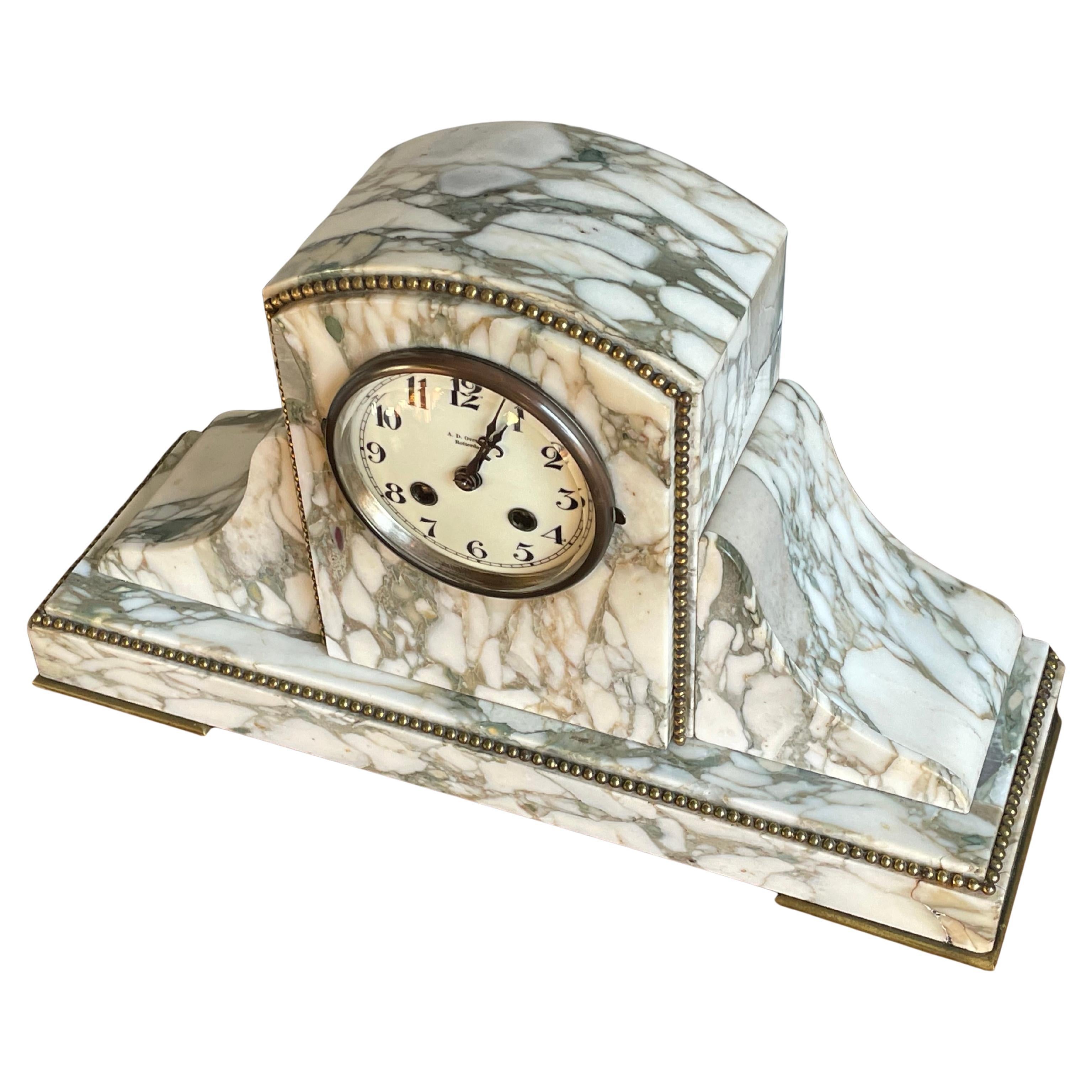 Antique White Marble Mantel or Table Clock with and Gilt Bronze Bead ...