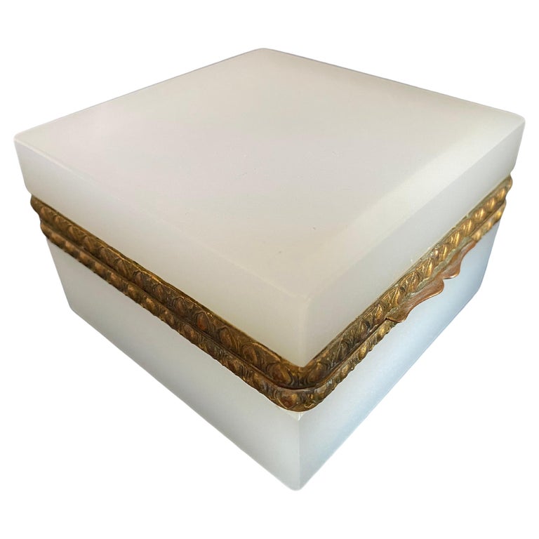 Antique white opaline glass box with beautiful decorated gilt hinge For ...