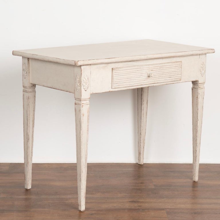 Antique White Painted Gustavian Side Table with Single Drawer, Sweden ...