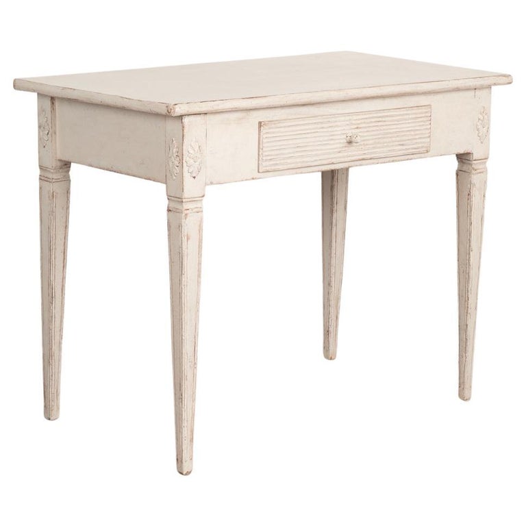 Antique White Painted Gustavian Side Table with Single Drawer, Sweden ...