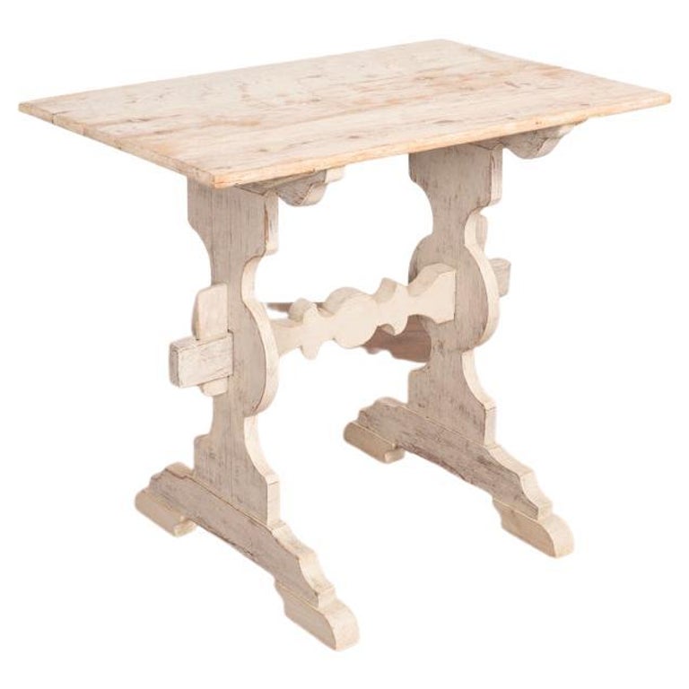 Antique White Painted Side Table With Trestle Base from Sweden For Sale ...