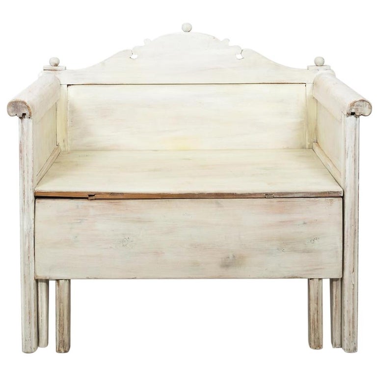 Antique White Swedish Country Storage Bench at 1stDibs | storage ...