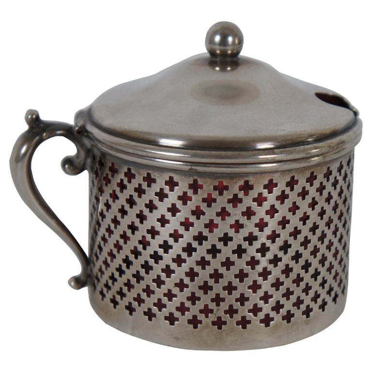 Antique Whiting 3534 Cranberry Glass and Pierced Sterling Silver Jam ...
