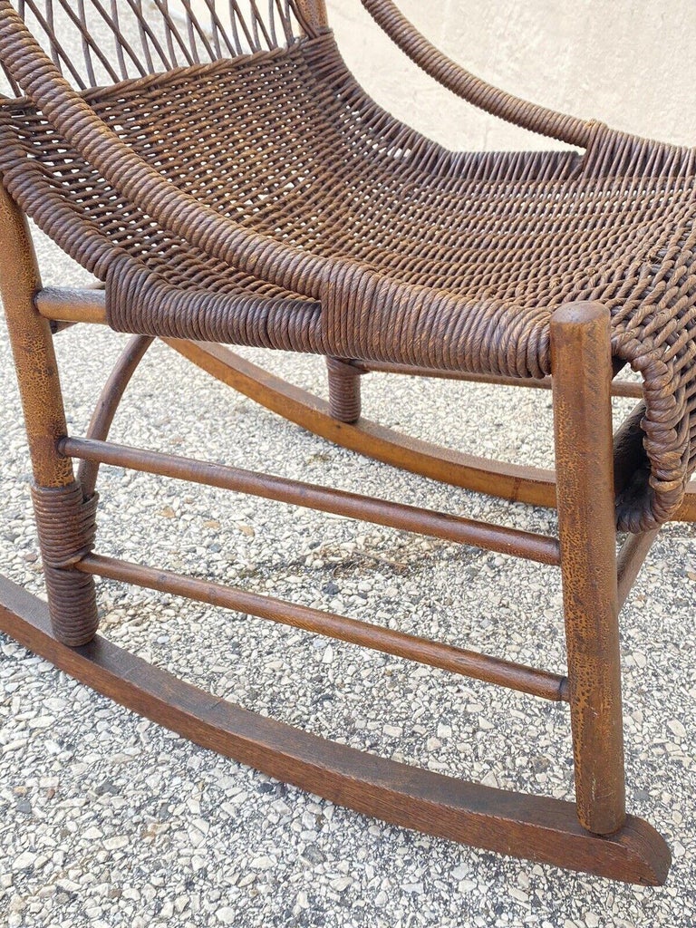 Antique Wicker and Rattan Wooden Victorian Rocking Chair Rocker For ...
