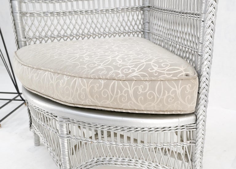 Antique Wicker Corner Chair Finished Painted in Silver Metal Finish ...