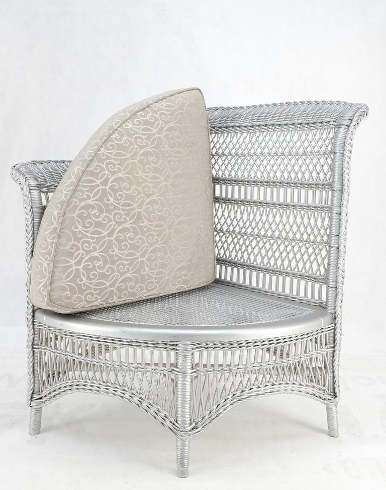 Antique Wicker Corner Chair Finished Painted in Silver Metal Finish ...