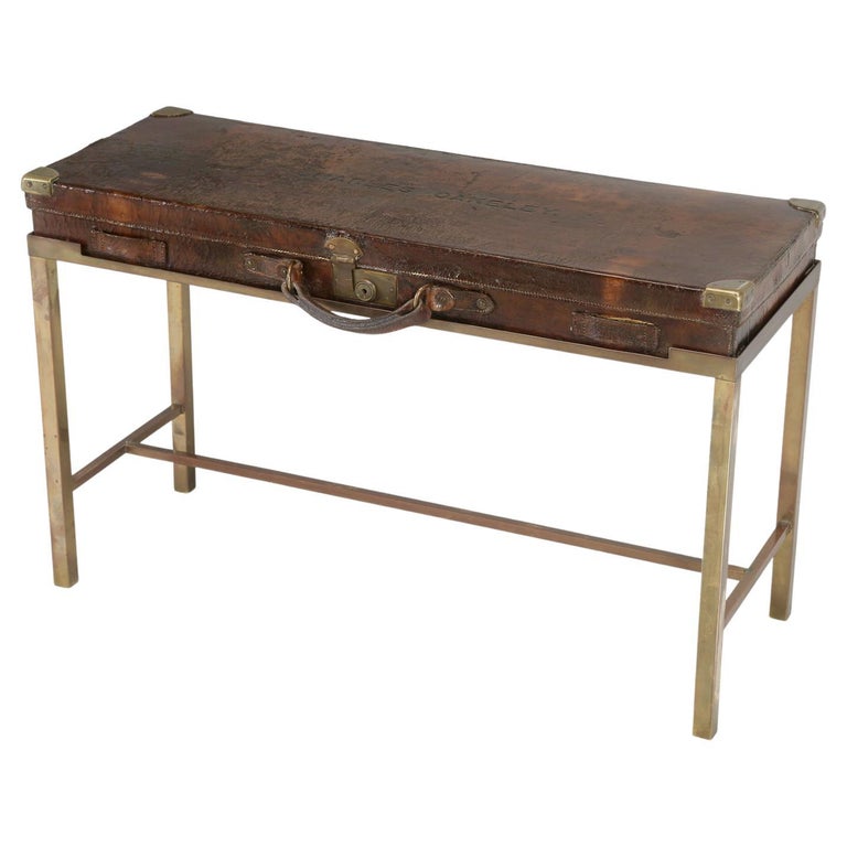 Antique William and Evans Leather Gun Case End Table with Brass Legs ...